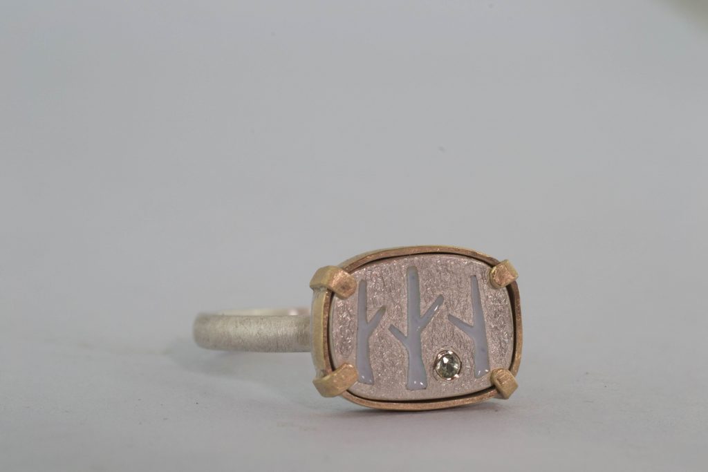 Birch tree ring ~ silver and gold with faceted stone - Elby Brown jewellery